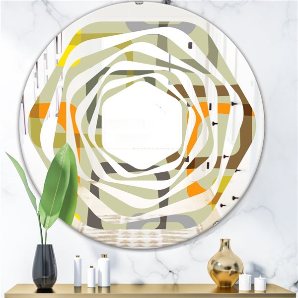 Designart 24-in Retro Square Design VII Yellow Round Wall Mirror ...