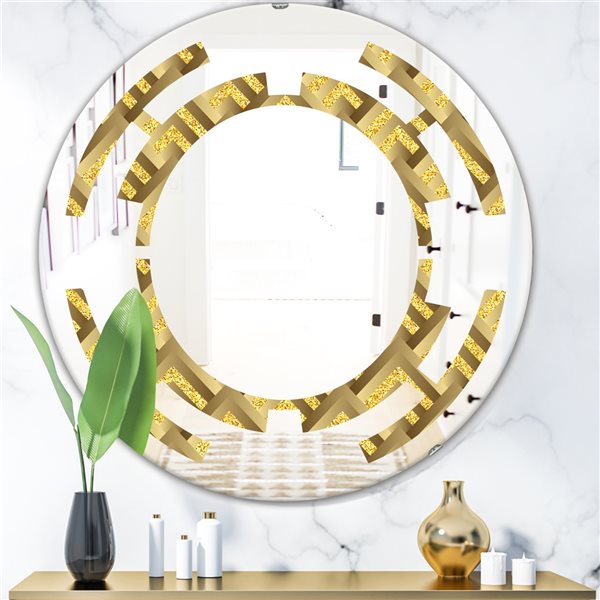 Designart 24-in Golden Plaid Pattern Round Wall Mirror MIR24016-C1-C24 ...