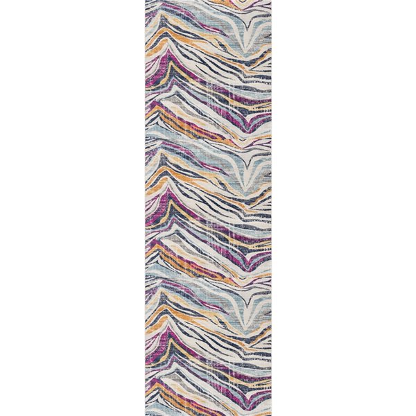 Rug Branch Contemporary Boho Zebra Beige Blue Indoor Runner Rug - 2x15 ...