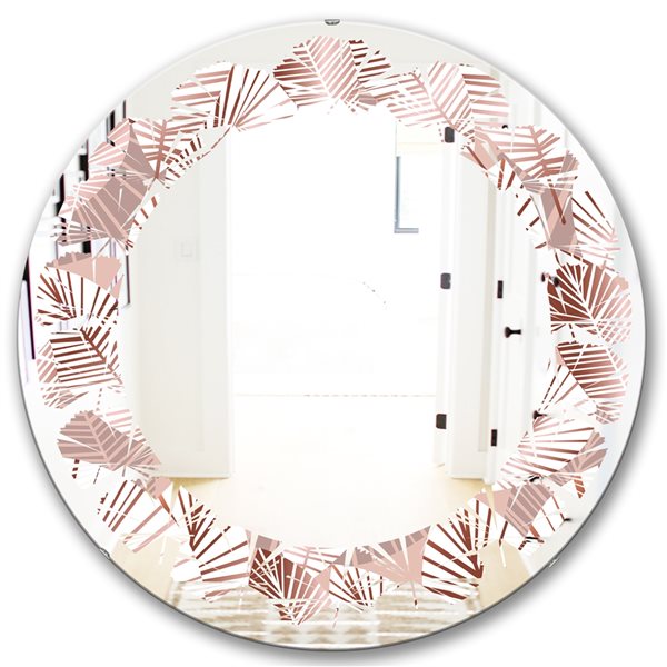 Designart 24-in x 24-in Golden Tropical Pattern IV Round Wall Mirror ...
