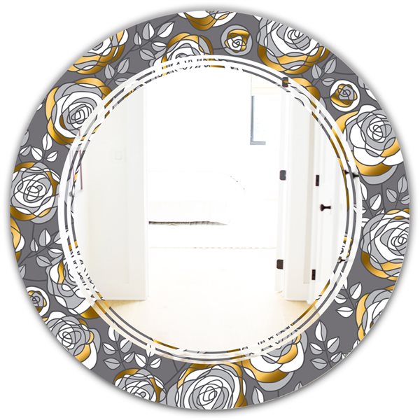 Designart 24-in Golden Rose Flowers Modern Round Wall Mirror MIR24222 ...