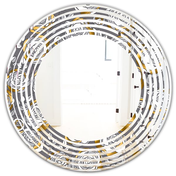 Designart 24-in Golden Rose Flowers Round Wall Mirror MIR24222-C2-C24 ...