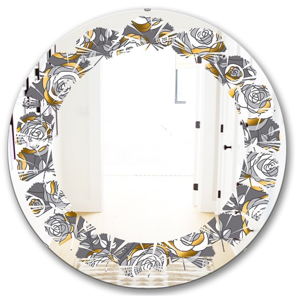 Designart 24-in Golden Rose Flowers Modern Round Mirror MIR24222-C3-C24 ...