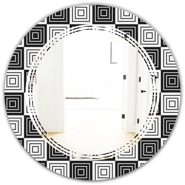 Designart Monochrome Geometric Pattern XI Modern Round Mirror in Black ...