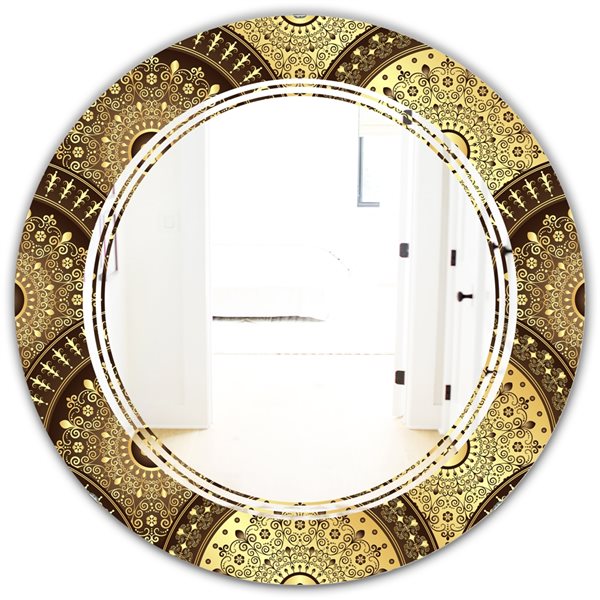 Designart 24-in Golden Circular Pattern I Modern Round Mirror - Multi ...