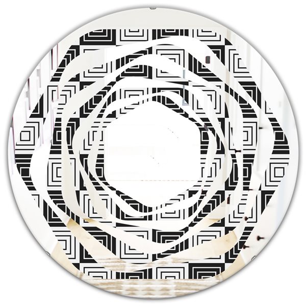 Designart 24-in x 24-in Monochrome Geometric Pattern XI Modern Round ...
