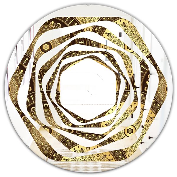 Designart 24-in Golden Circular Pattern I Modern Round Mirror in Multi ...