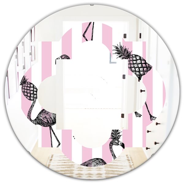 Designart 24-in Round Flamingo on Pink Polished Wall Mirror MIR24136-C7 ...