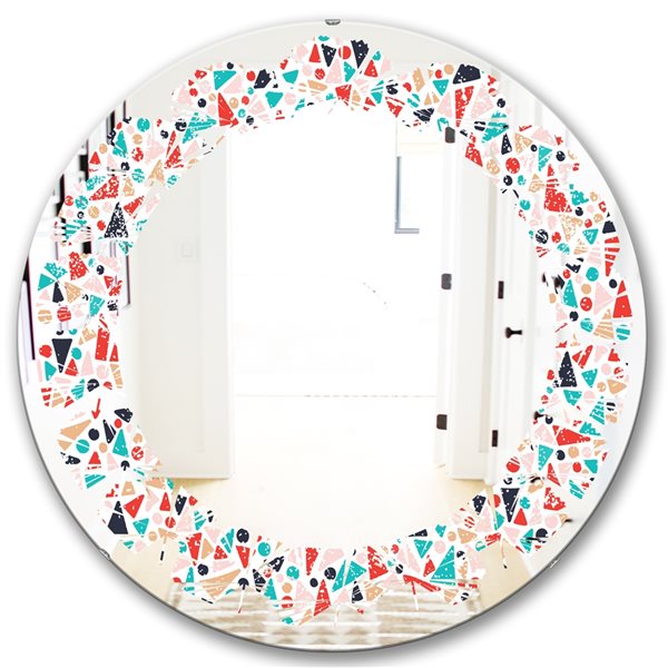 Designart Round Multicolour 24-in Retro Abstract Pattern Design II ...