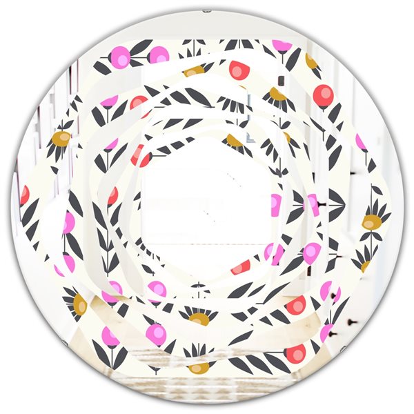 Designart 24-in Round Multicolour Retro Abstract Floral Design XI ...