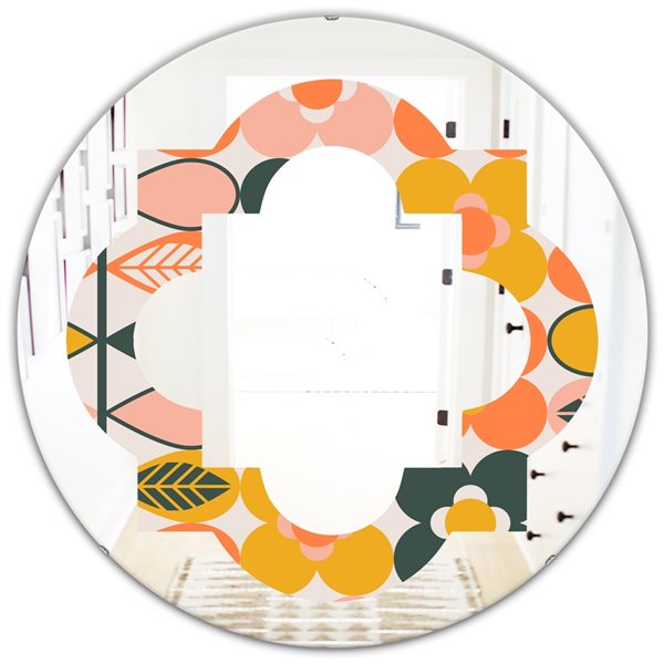 Designart 24-in Round Multicolour Botanical Retro Design II Polished ...