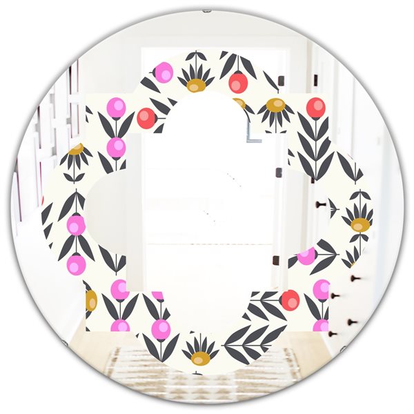 Designart 24-in Multicolour Round Retro Abstract Floral Design XI ...