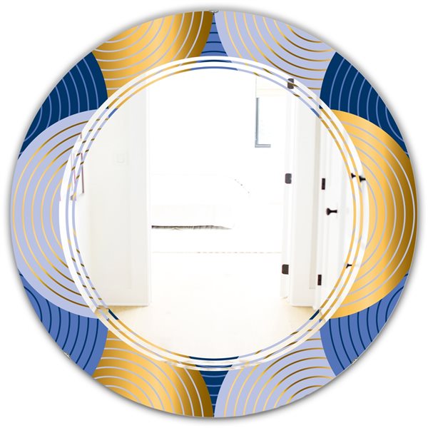 Designart Retro Luxury Waves in Gold and Blue X 24-in x 24-in Round ...