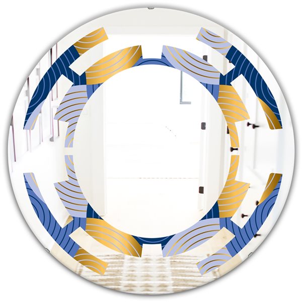 Designart 24-in Round Blue Polished Wall Mirror - Retro Luxury Waves in ...