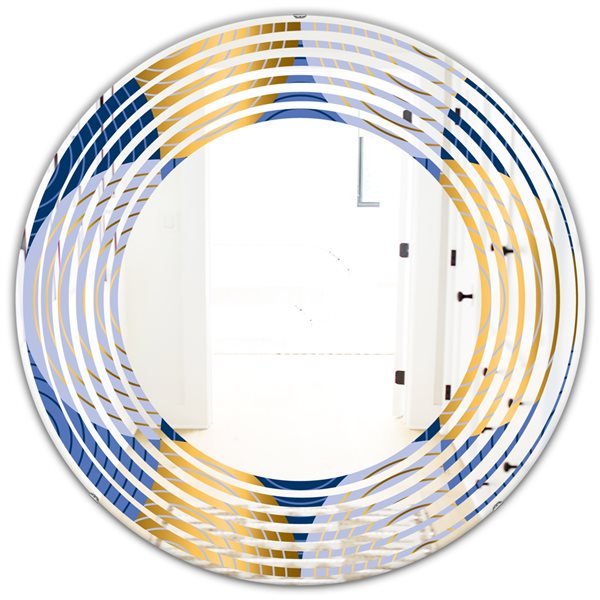 Designart Retro Luxury Waves in Gold and Blue X 24-in x 24-in Round ...