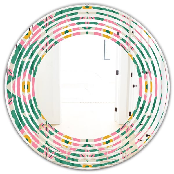 Designart Retro Pattern With Flowers and Leaves 24-in Round Green ...