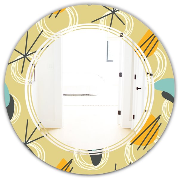 Designart Retro Abstract Design II 24-in Round Yellow Polished Mirror ...