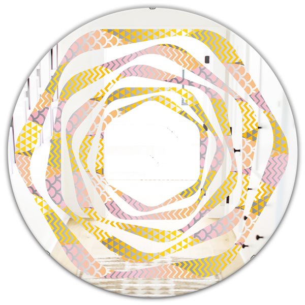 Designart Golden Geometrical Fish Scale 24-in Round Gold Wall Mirror ...