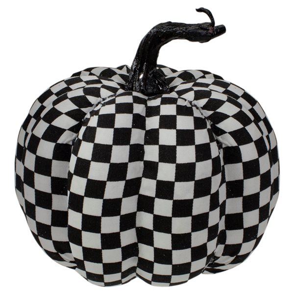 Northlight White and Black Plaid Plastic Pumpkin Tabletop 34314370 | RONA