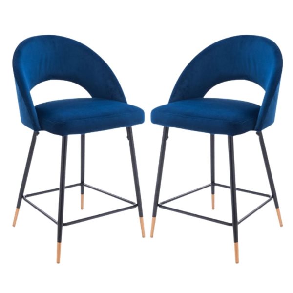 Plata Import Venus Blue Velvet Stool with Black Metal Legs (Set of 2 ...