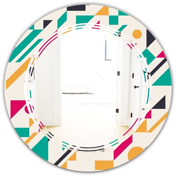 Designart Retro Geometric Design III 24-in x 24-in Polished Multicolour ...