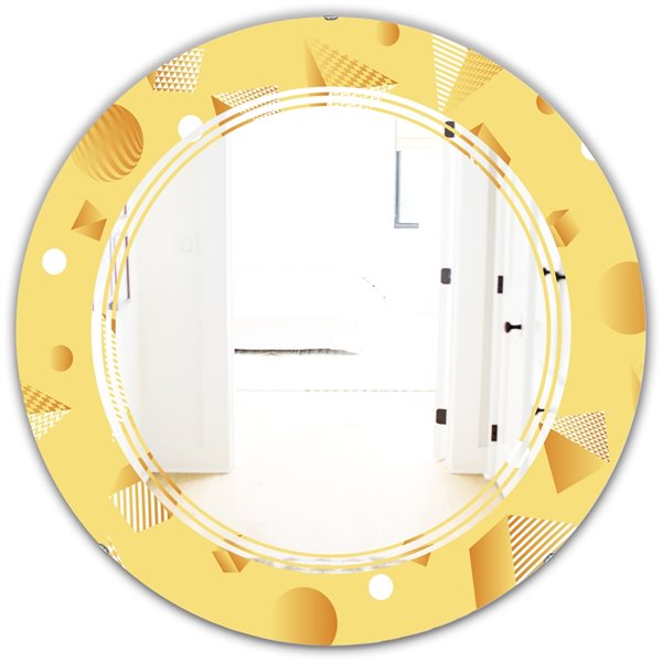 Designart Round Minimal Yellow Geometrical Shapes 24-in L x 24-in W ...