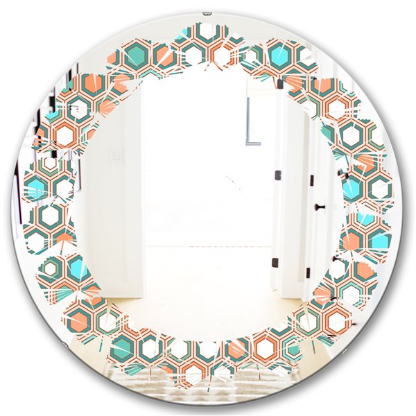 Designart Round Retro Hexagon Pattern III 24-in L x 24-in W Polished ...