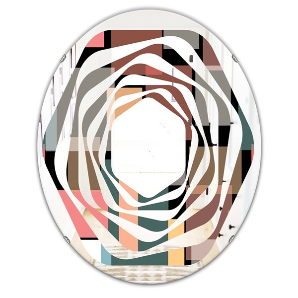 Designart Retro Square Design II 35.4-in L x 23.7-in W Polished Oval ...