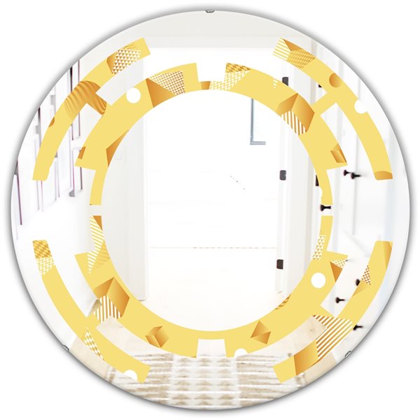 Designart Round Polished 24-in L x 24-in W Minimal Yellow Geometrical ...