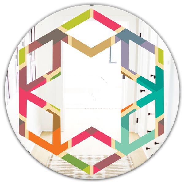 Designart 24-in x 24-in Retro Hexagon Pattern I Round Wall Mirror ...