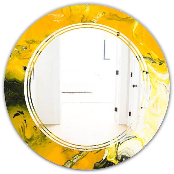Designart 24-in x 24-in Marbled Yellow 2 Round Mirror MIR19162-C4-C24 ...