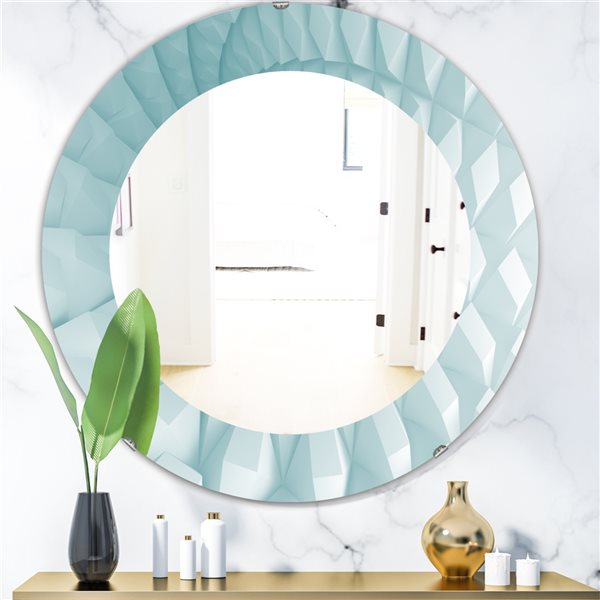 Designart 24-in x 24-in Light Blue Waves 3 Modern Mirror Wall Mirror ...