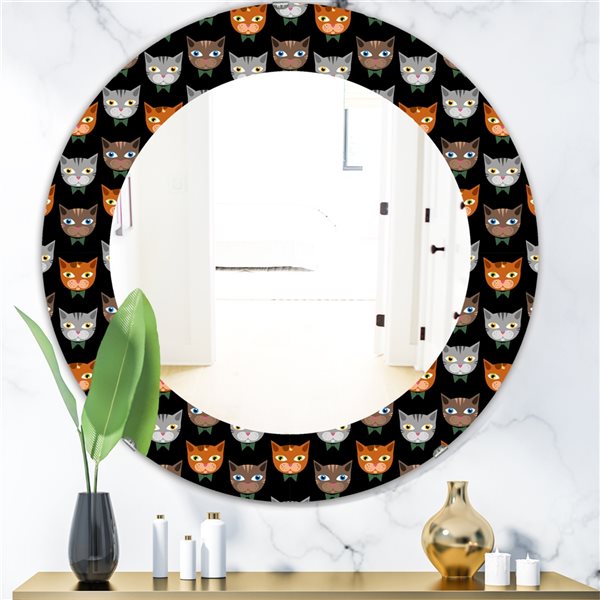 Designart 24-in x 24-in Cute Cats Pattern Modern Mirror Wall Mirror ...