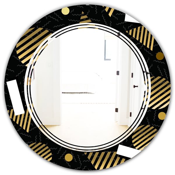 Designart Gold Retro Circular Pattern 24-in L x 24-in W Polished Round ...