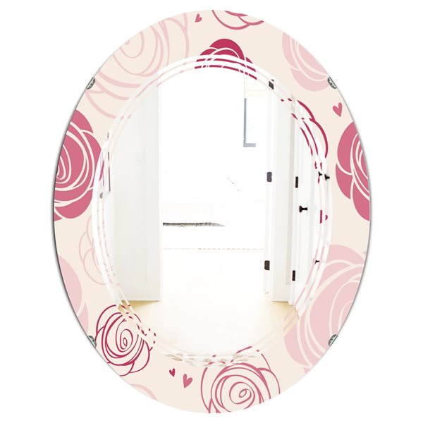 Designart 35.4-in x 23.7-in Pink Roses Pattern Oval Wall Mirror | RONA