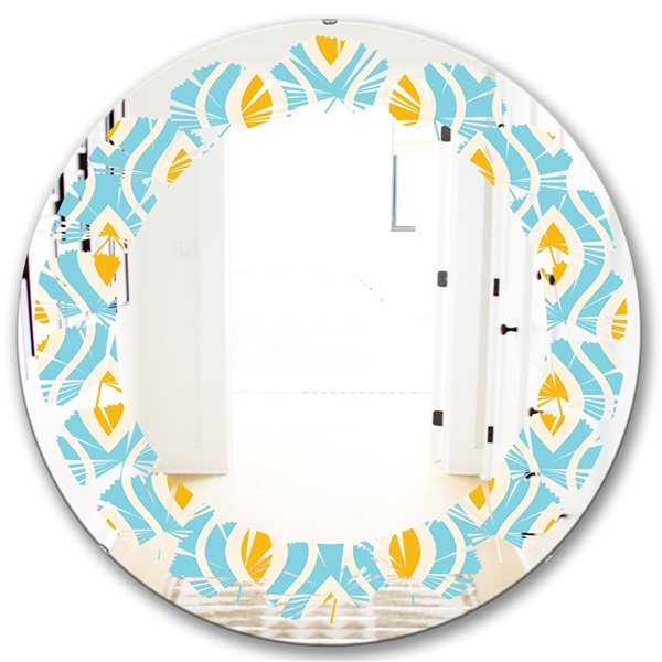 Designart 24-in Blue Retro Pattern Abstract Design I Round Wall Mirror ...