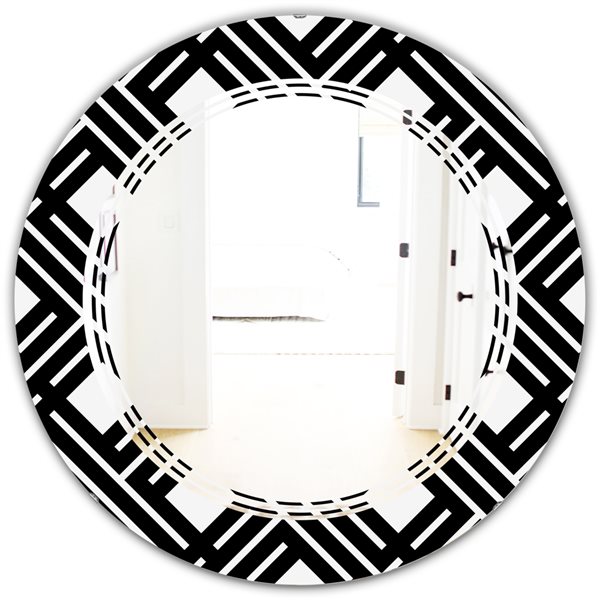 Designart 24-in Monochrome Geometric Pattern II Modern Round Mirror ...