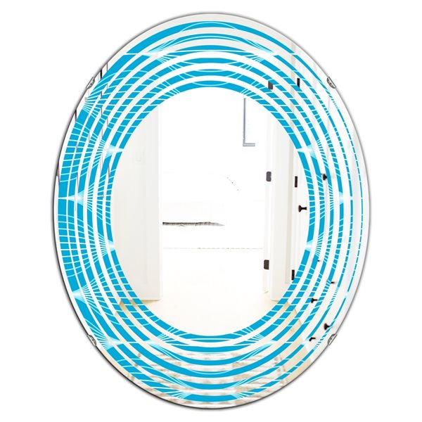 Designart 35.4-in x 23.7-in Light Blue Wave Pattern Decorative Oval ...