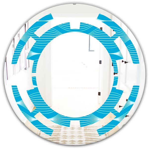 Designart 24-in Light Blue Wave Pattern Decorative Round Wall Mirror ...