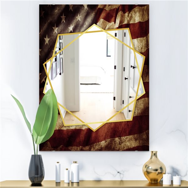 Designart 35.4-in x 23.6-in American Flag Bohemian and Eclectic Mirror ...