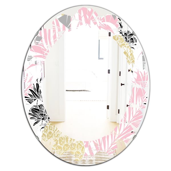 Designart 35.4-in Golden Pineapple Pink Leaves Modern Oval Mirror | RONA