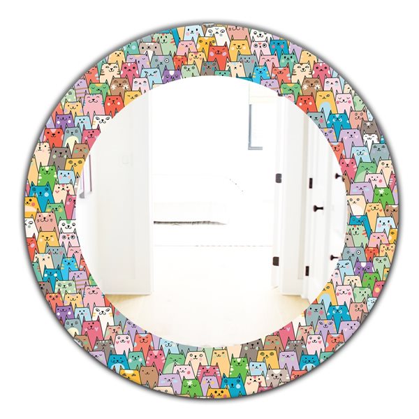 Designart 24-in x 24-in Pink Funny Cats Heads Pattern Modern Mirror ...
