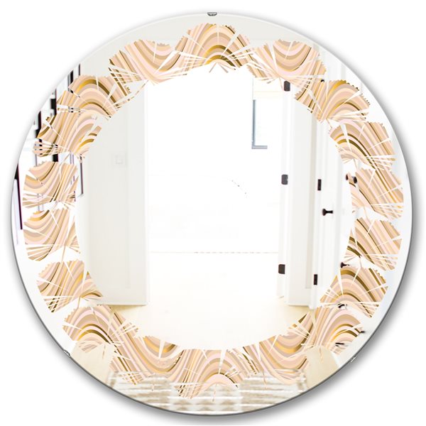 Designart 24-in x 24-in Beige Abstract Waves Modern Round Wall Mirror ...