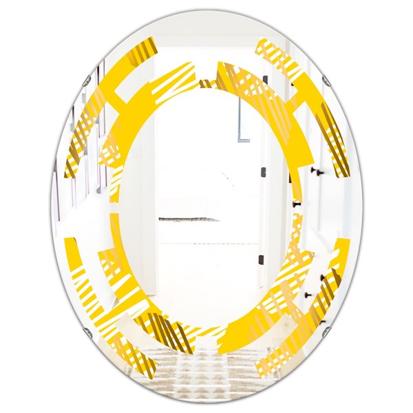 Designart 35.4-in Yellow Geometric IV Modern Oval Wall Mirror | RONA