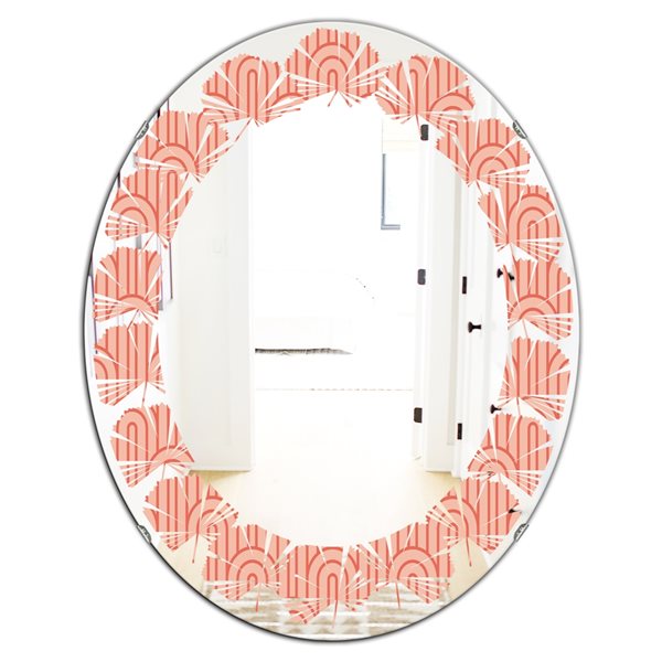 Designart 35.4-in Pink Retro Art Deco Waves II Modern Oval Wall Mirror ...