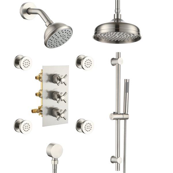 CASAINC Brushed Nickel Shower System with Sliding Bar and 4 Body Sprays ...