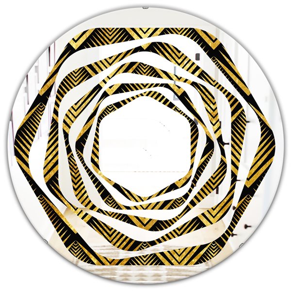 Designart 24-in x 24-in Gold Art Deco Seal Pattern Modern Round Mirror ...