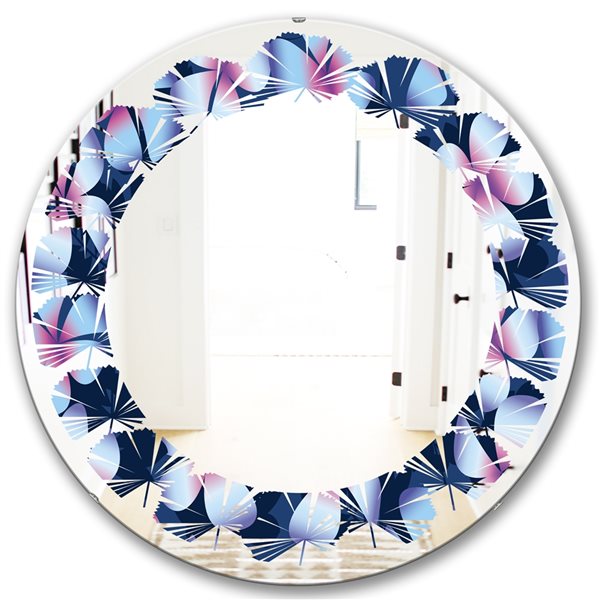 Designart 24-in Blue Retro Frangipani Flowers Round Mirror MIR24630-C3 ...