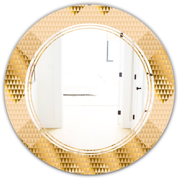 Designart 24-in x 24-in Golden Triangular Wavess I Modern Round Mirror ...