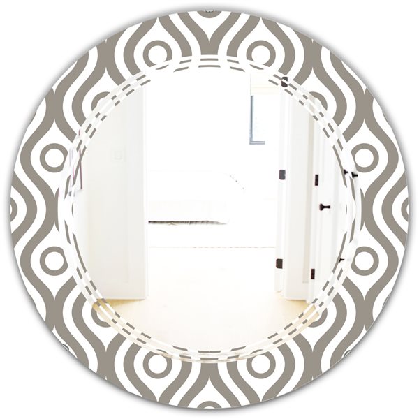 Designart 24-in x 24-in Grey Retro Geometrical Pattern XIV Round Mirror ...